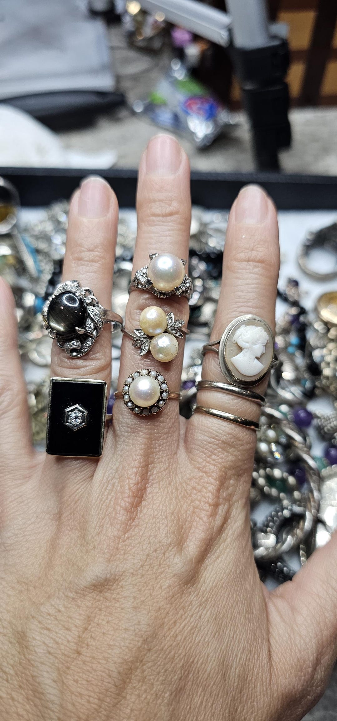 Vintage Art Deco Onyx and Diamond Ring With Open Cutlet for Maximum ...