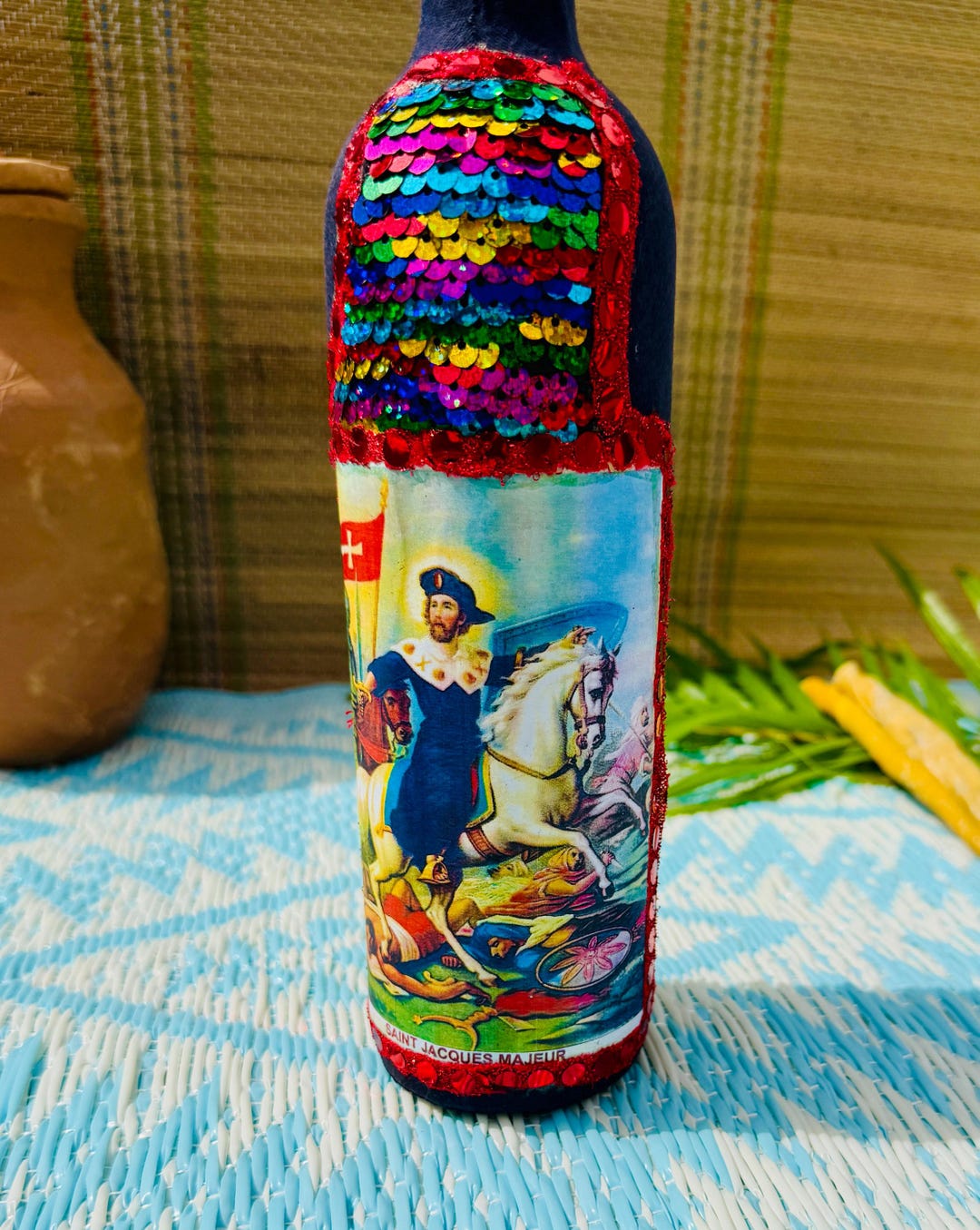 St Jacques Majeur Boutèy Vodou Sequined Bottle | Handmade in Haiti ...