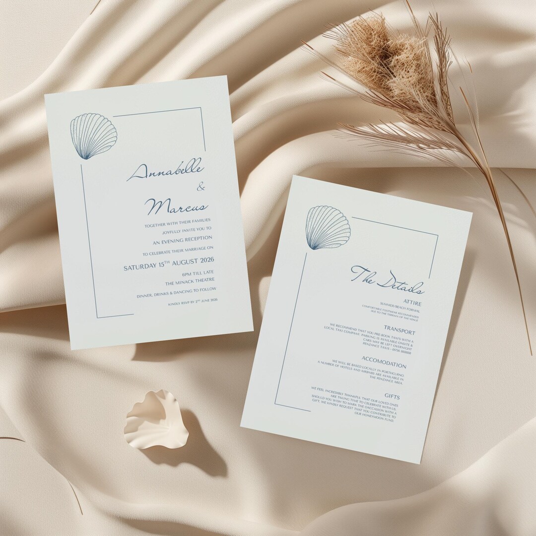 Coastal Seashell Reception-only Wedding Invitation Editable Template ...