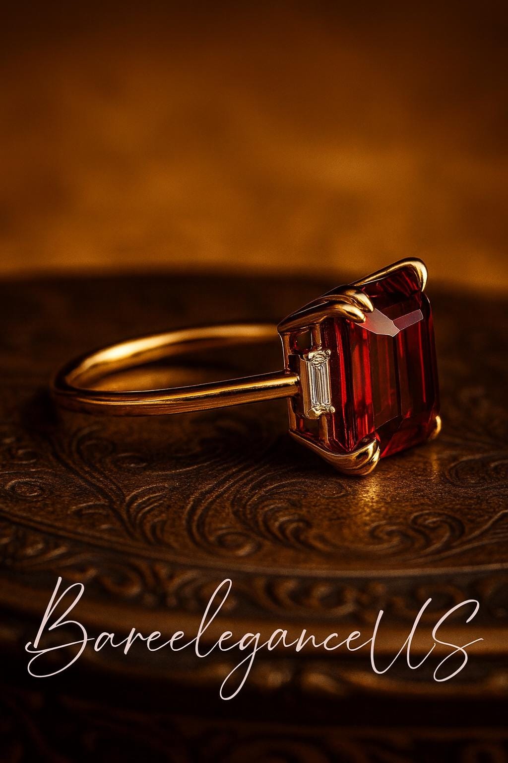 Princess Cut Garnet Engagement Ring, Minimalist Ruby Solitaire Wedding ...