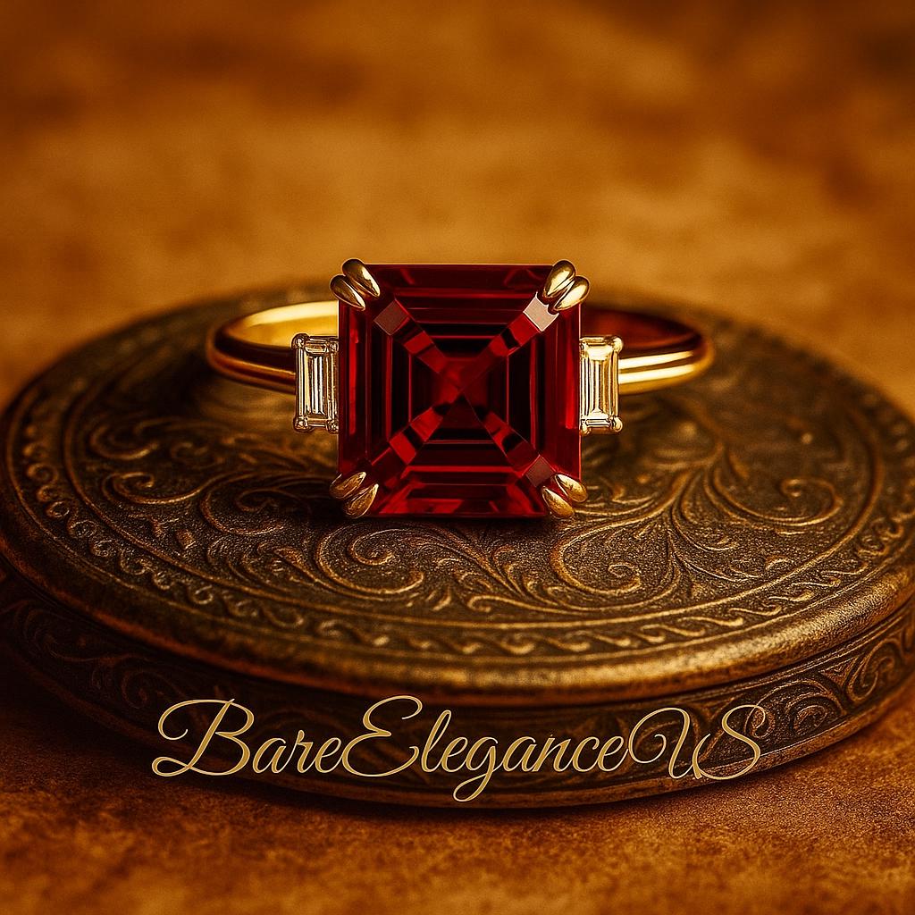 Princess Cut Garnet Engagement Ring, Minimalist Ruby Solitaire Wedding ...
