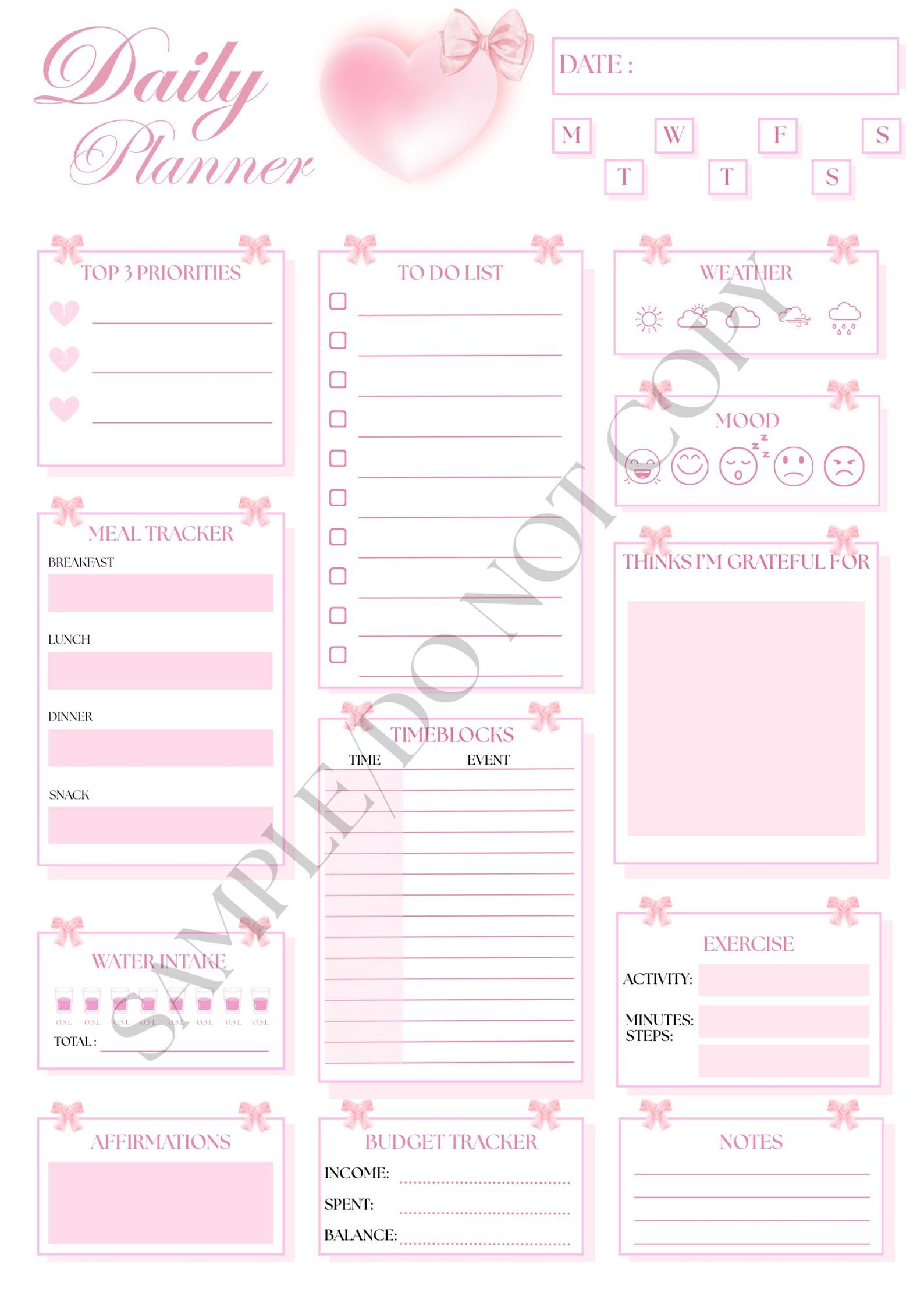 Soft Pink Daily Planner: Printable To-do List Organizer (PDF Download ...