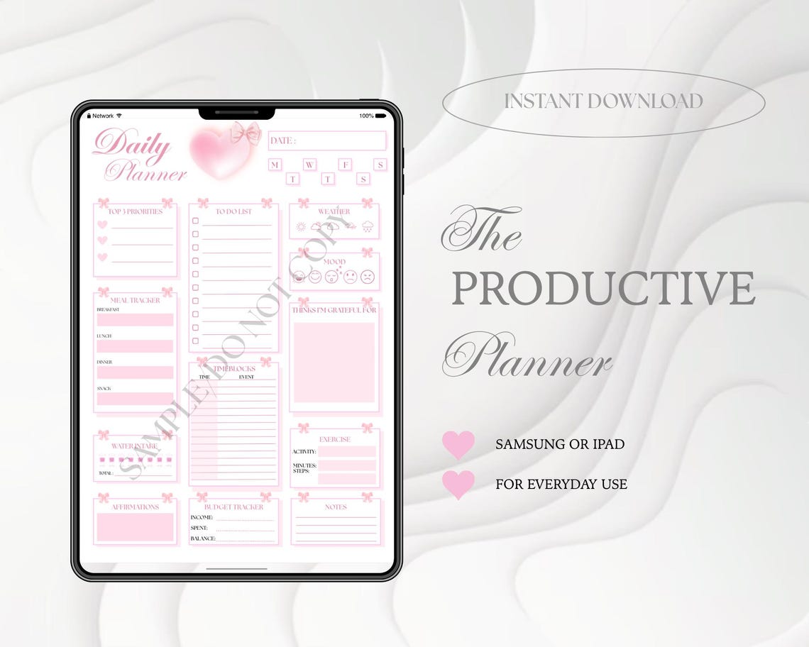 Soft Pink Daily Planner: Printable To-do List Organizer (PDF Download ...