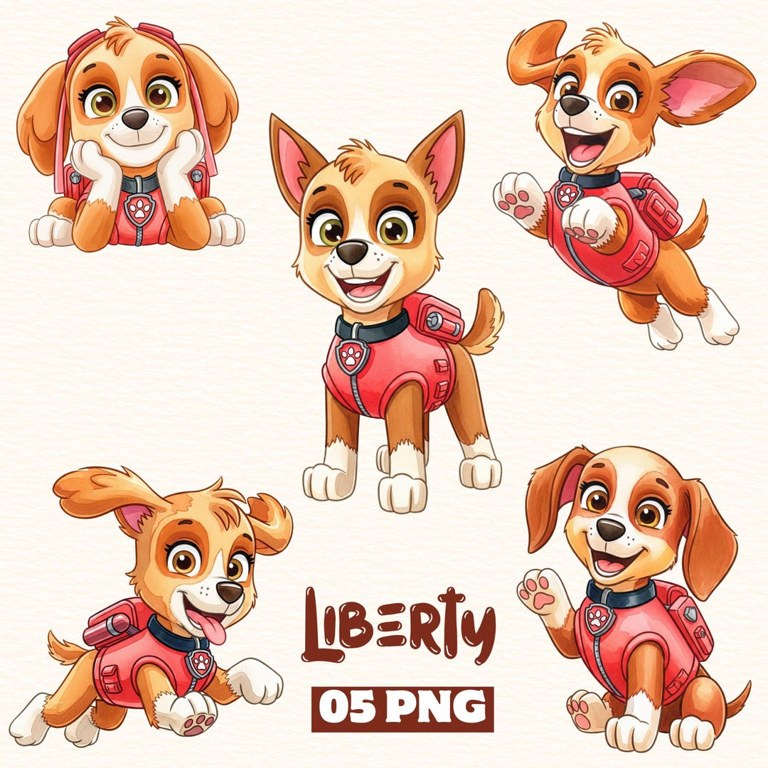 Liberty Paw Patrol Clipart, 5 PNG Watercolor Liberty Pup Cliparts, Paw ...