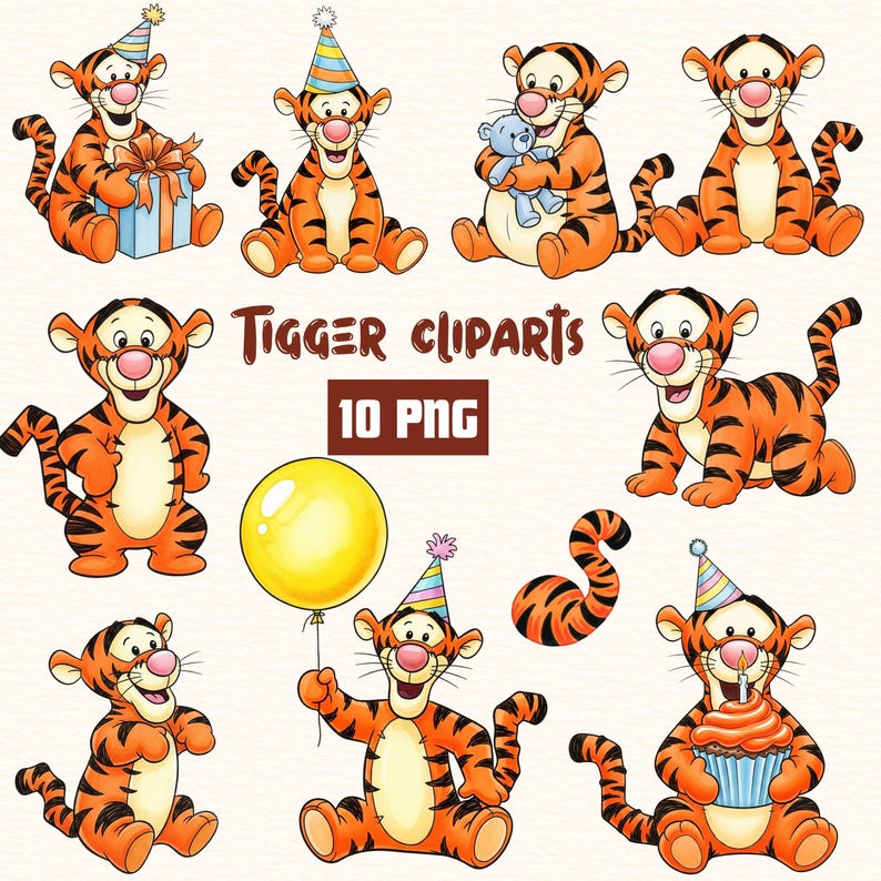 Baby Tigger Clipart, Cute Tigger PNG Bundle, Watercolor Winnie the Pooh ...