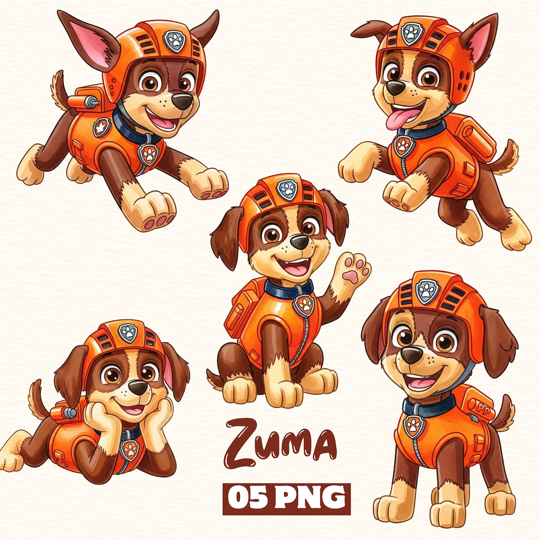 Zuma Paw Patrol Clipart, 5 PNG Watercolor Water Pup Cliparts, Zuma ...