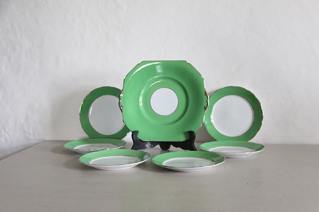 Antique Dessert Service, Cake Serving Plate and Matching Dessert Plates ...