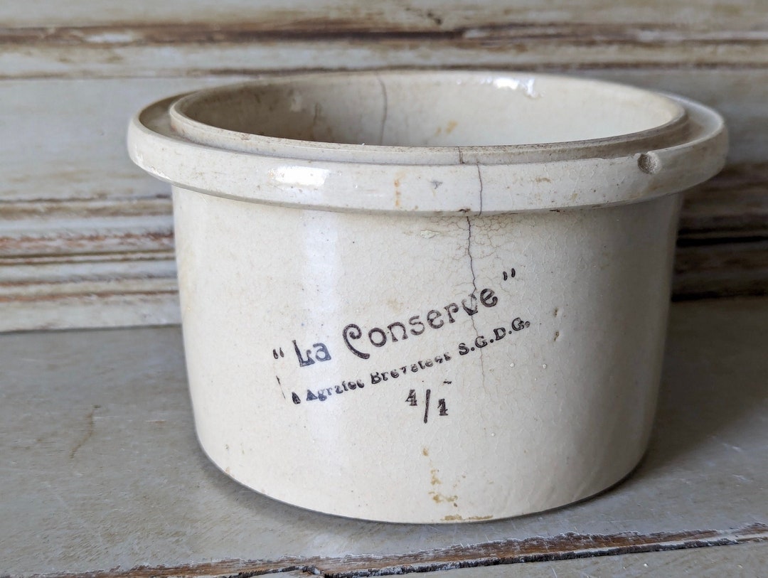 French Antique Paté Pot, Crock Pot, Stoneware Confiture Pot ...