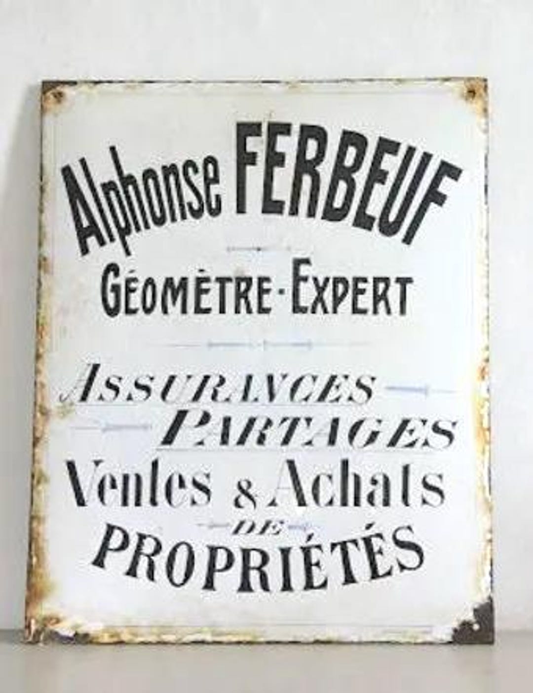 Antique French Enamel Surveyor Sign, Alphonse Ferbeuf, Large Porcelain ...