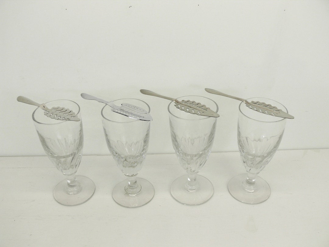 Antique French Absinthe Glasses Plus Absinthe Spoons, Mouth Blown Glass ...