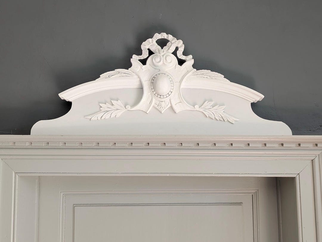 Antique French Wooden Pediment, Over Door, Bed Decoration, White/grey ...