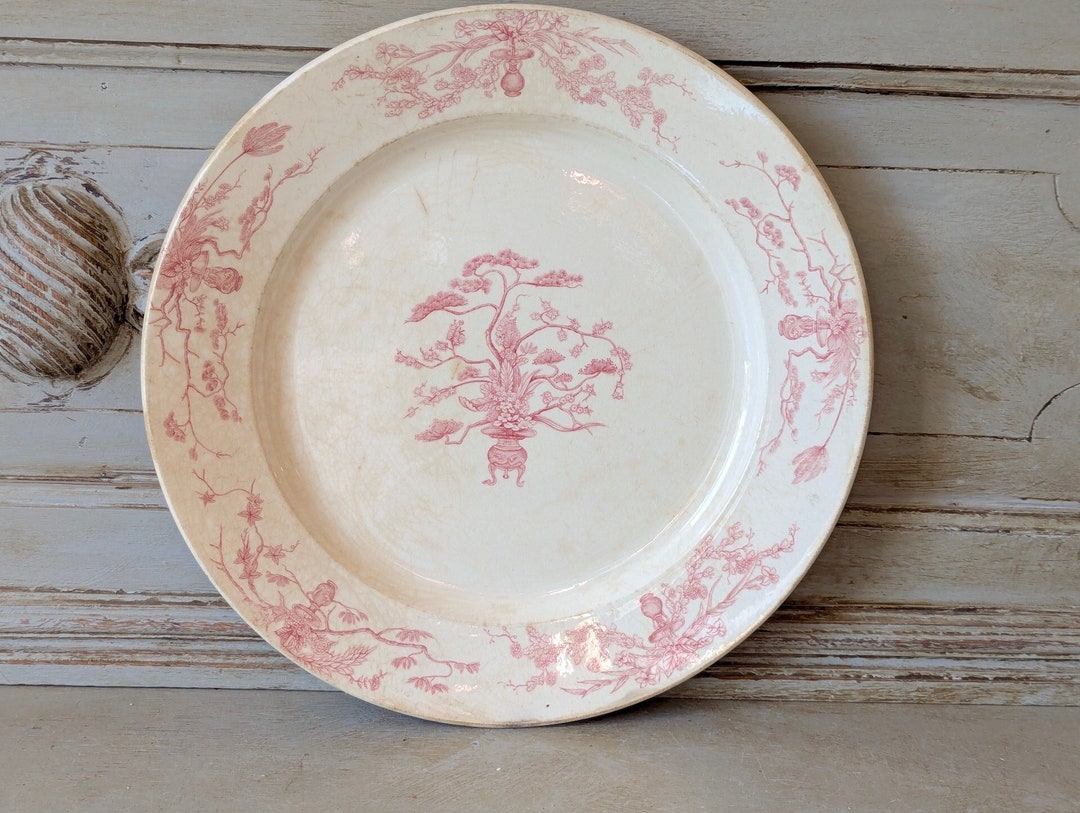 RARE Antique Round French Platter From 1875, Red Transferware, Round ...