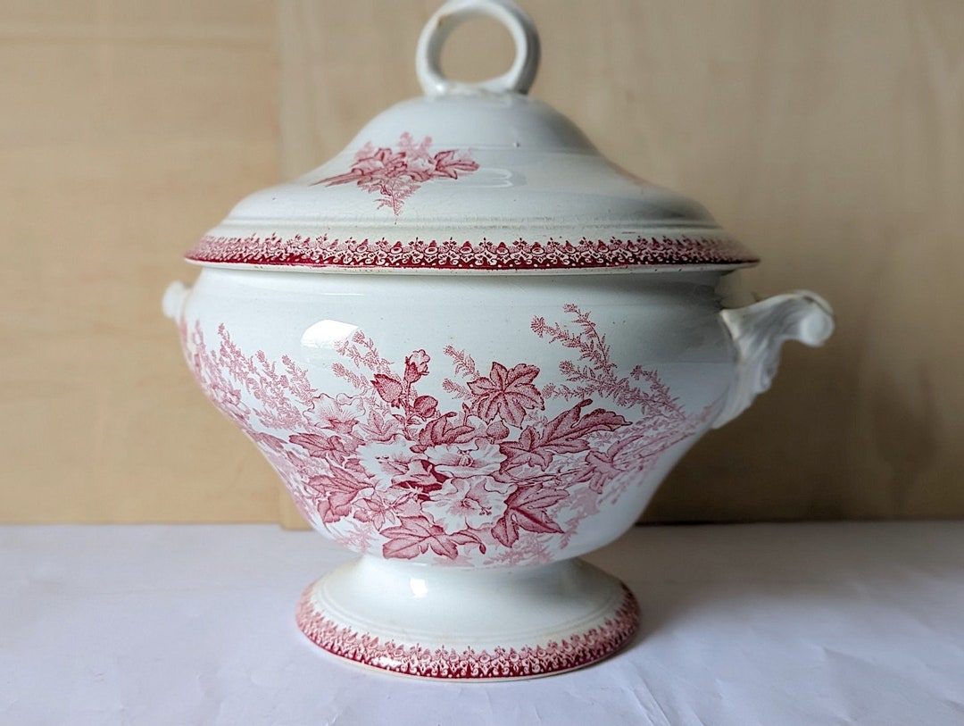 Gorgeous Antique French Red Ironstone Transferware Soup Tureen, Red ...