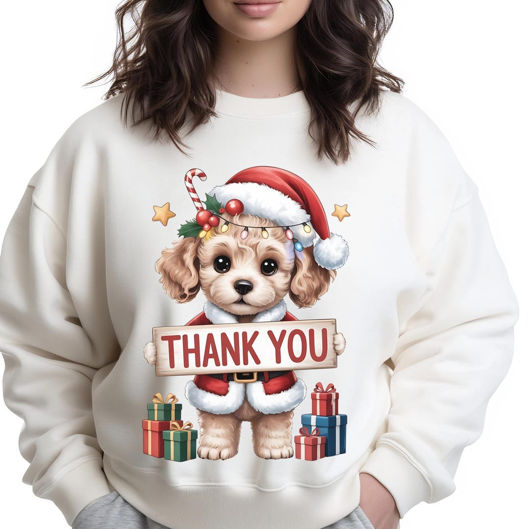Christmas Poodle Thank You PNG, Santa Puppy Clipart (digital Download ...