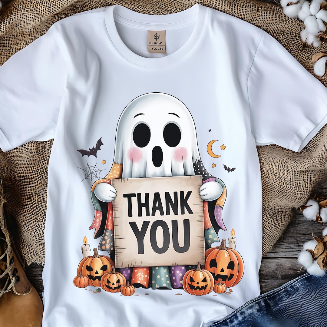 Cute Halloween Ghost Thank You PNG and Spooky Pumpkin Digital Download ...