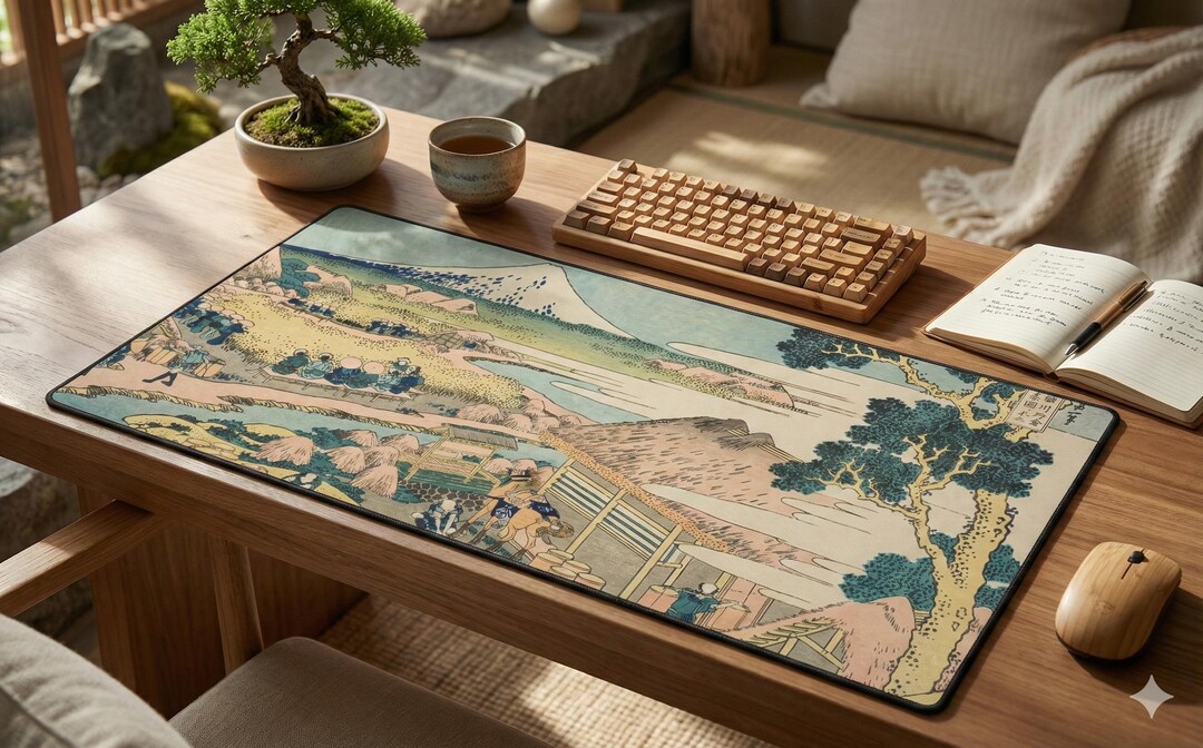 Japanese Vintage Art Mat With Mount Fuji Design, Office Décor, Gaming ...