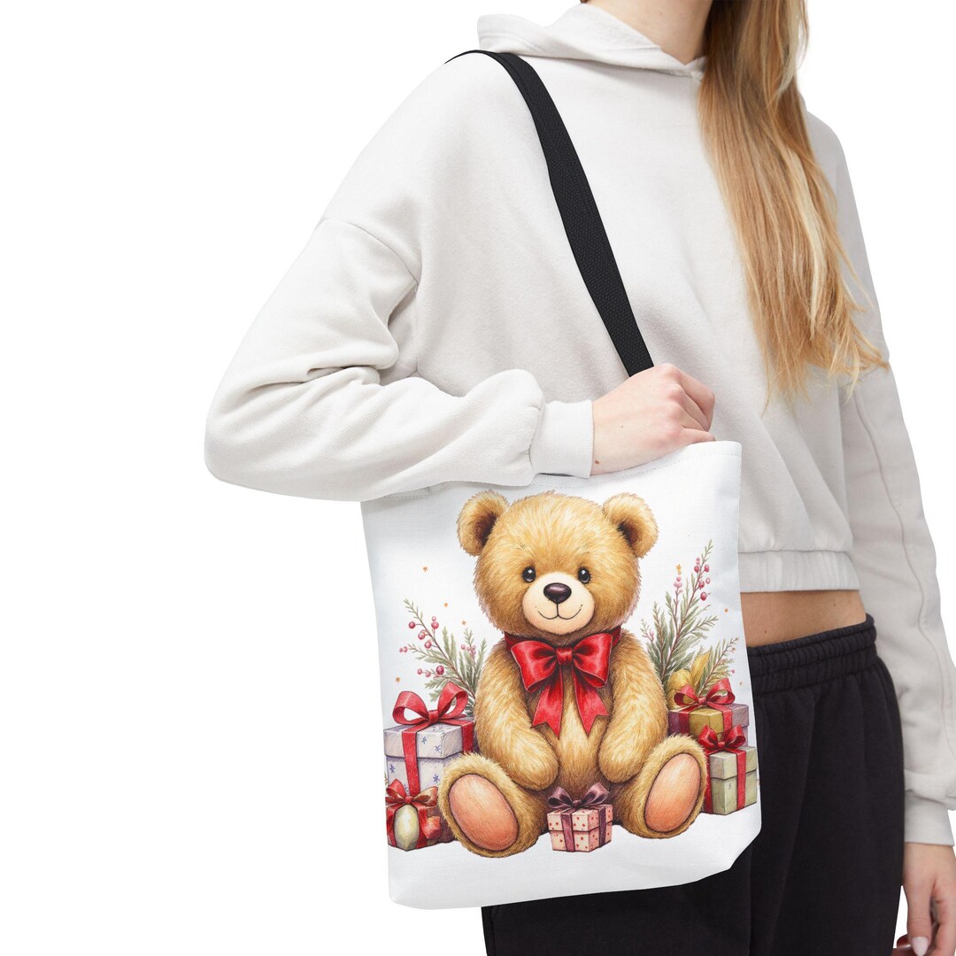 Teddy Bear With Presents Tote Bag | Christmas Holiday Illustration - Etsy