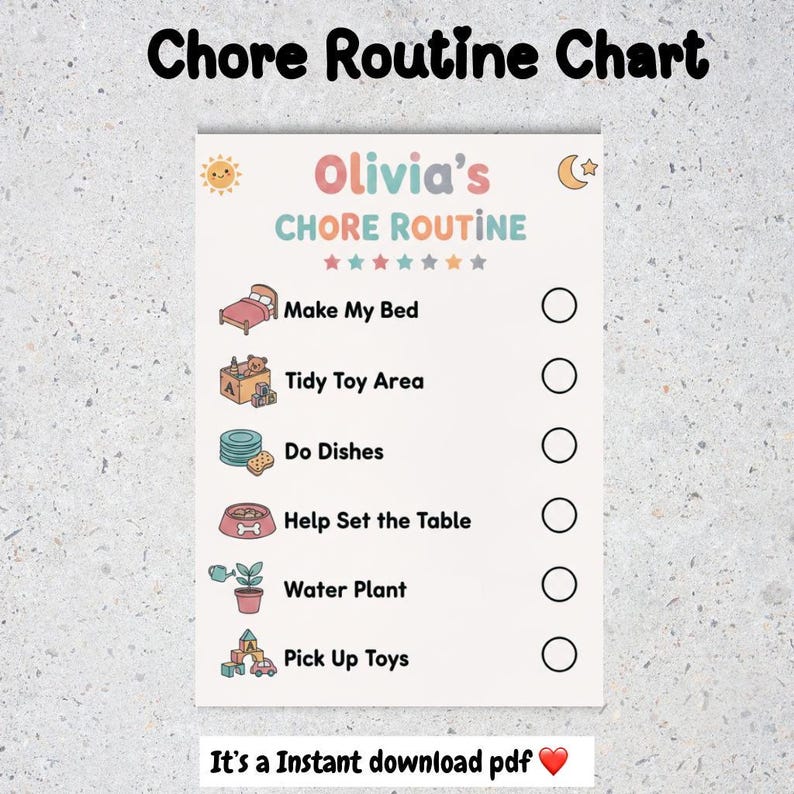 Personalized Kids Routine Chart, Morning, Bedtime, Chores (PDF ...