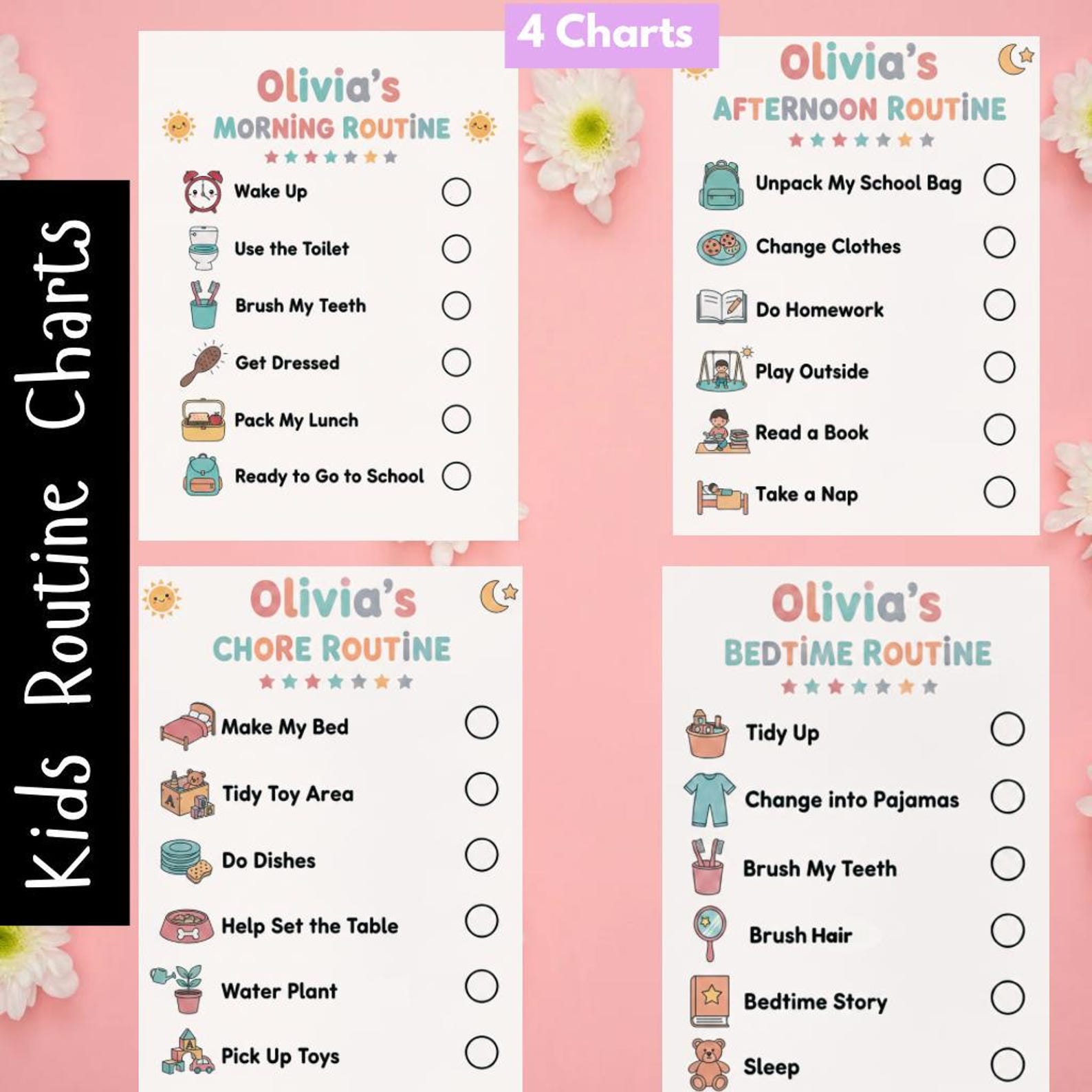 Personalized Kids Routine Chart, Morning, Bedtime, Chores (PDF ...