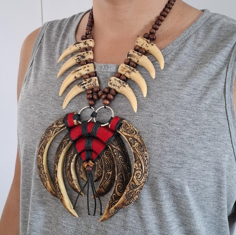 Replica Dayak Tribal Skull Claw Tusk Necklace | XL Boho Festival ...