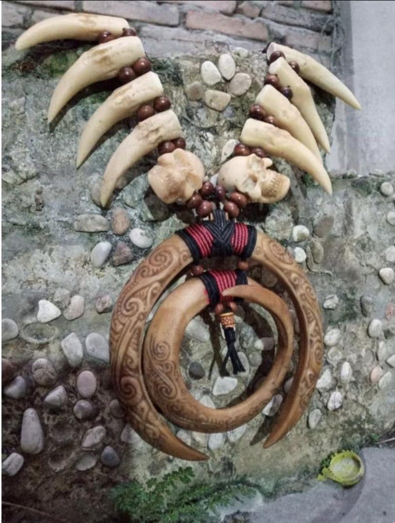 Replica Dayak Tribal Skull Claw Tusk Necklace | XL Boho Festival ...
