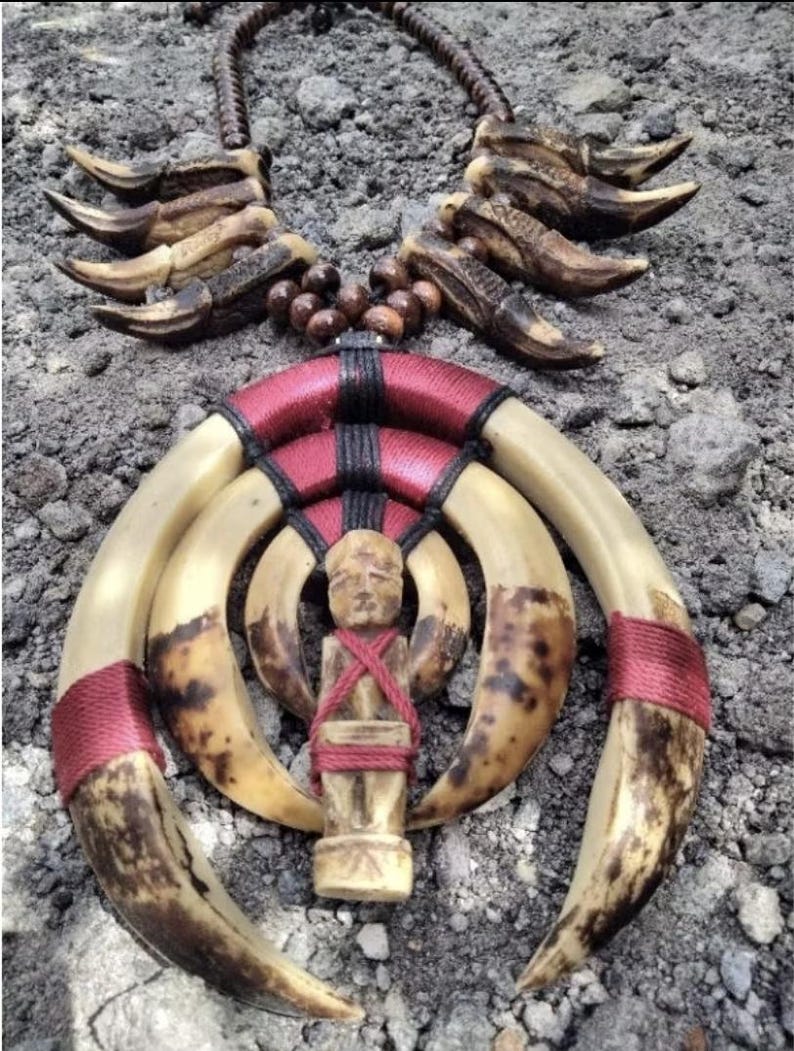 Replica Dayak Tribal Skull Claw Tusk Necklace | XL Boho Festival ...