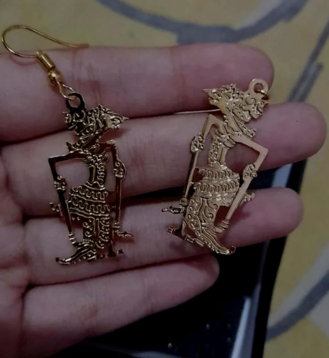 Wayang Earrings 18K Gold Plated Brass | Indonesian Boho Ethnic Dangle ...