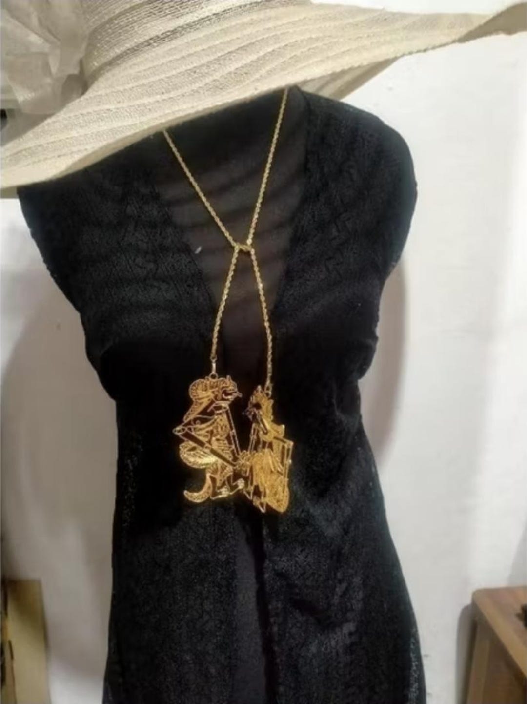 Large Double Wayang Pendant Necklace Gold Plated Indonesian Javanese ...