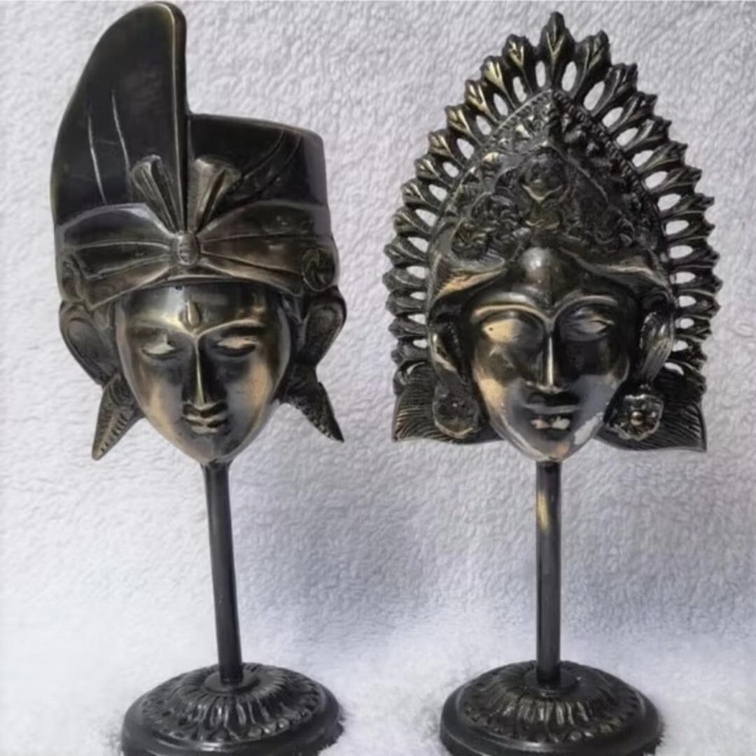 Balinese King Queen Mask Pair, Vintage Black Aluminum Sculpture, Ethnic ...