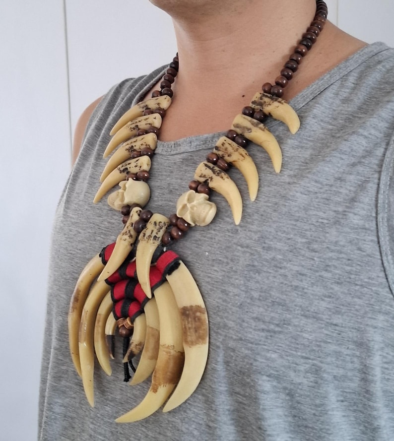Replica Dayak Tribal Skull Claw Tusk Necklace | XL Boho Festival ...