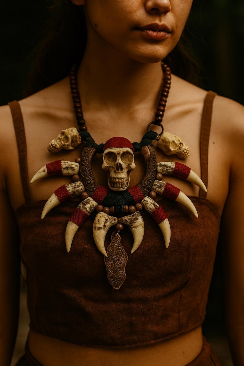 Giant Dayak Tribal Claw Skull Necklace | Handmade Boho Gothic Festival ...