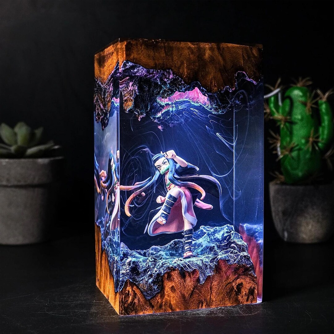 Nezuko Kamado Resin Lamp, Demon Slayer Anime Decor, Handmade Night ...