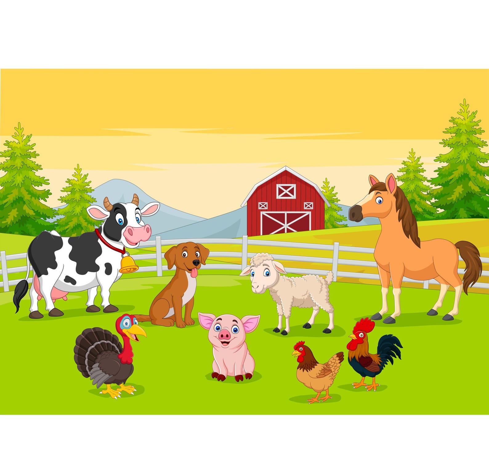 Farm Animals PNG Bundle Cute Barnyard Clipart Cow, Pig, Horse & Chicken ...