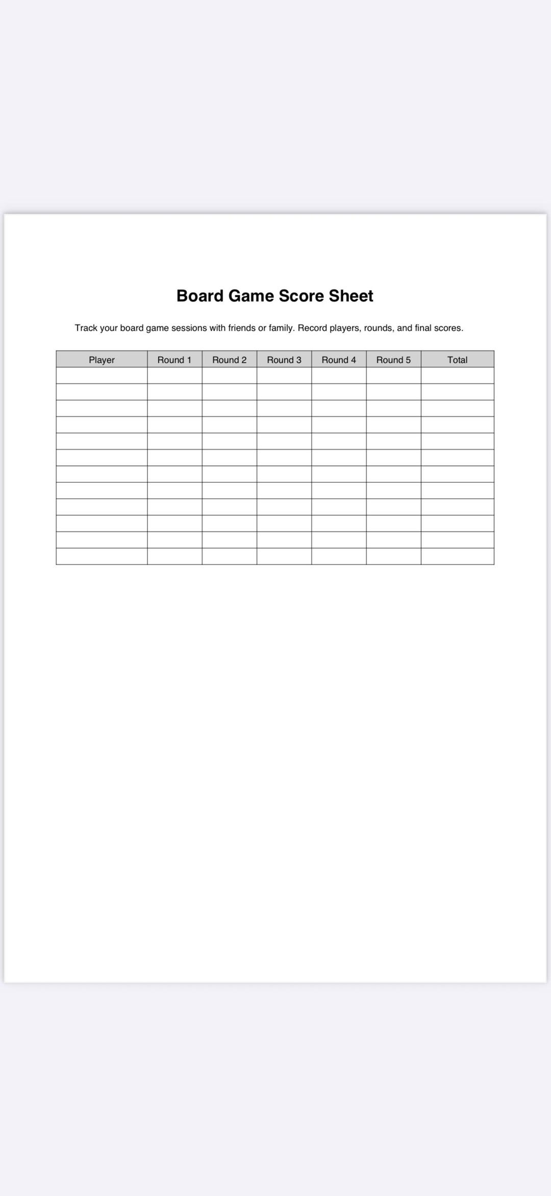 Board Game Score Sheet PDF — Designed for Family or Friend Game Nights ...