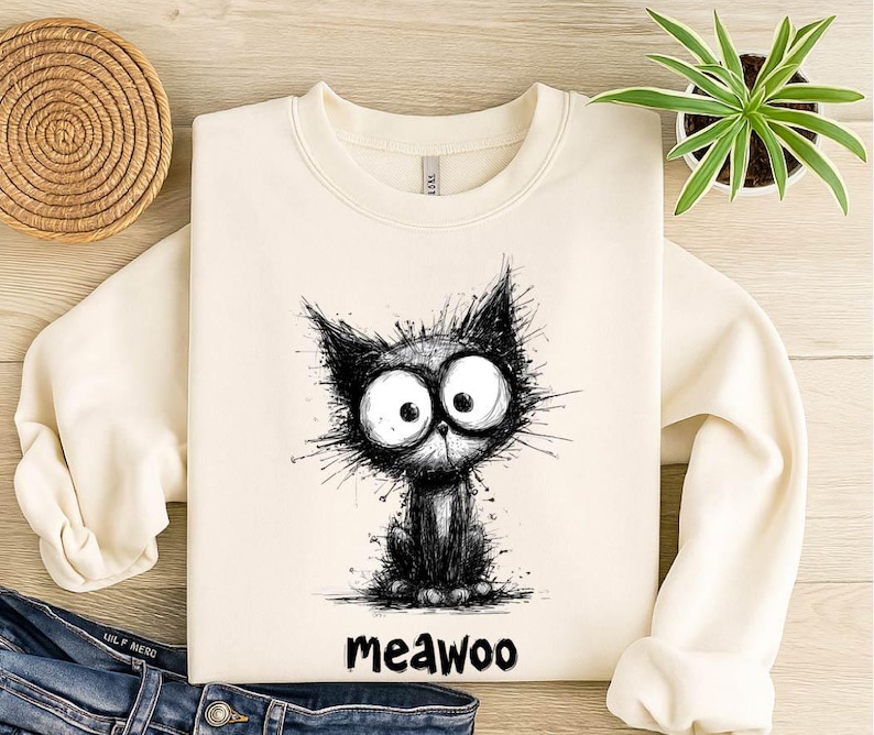 Funny Cat "meawoo" PNG - Sketch Style T-shirt Design (digital Download ...