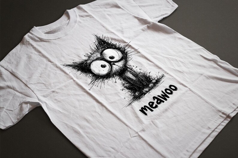Funny Cat "meawoo" PNG - Sketch Style T-shirt Design (digital Download ...