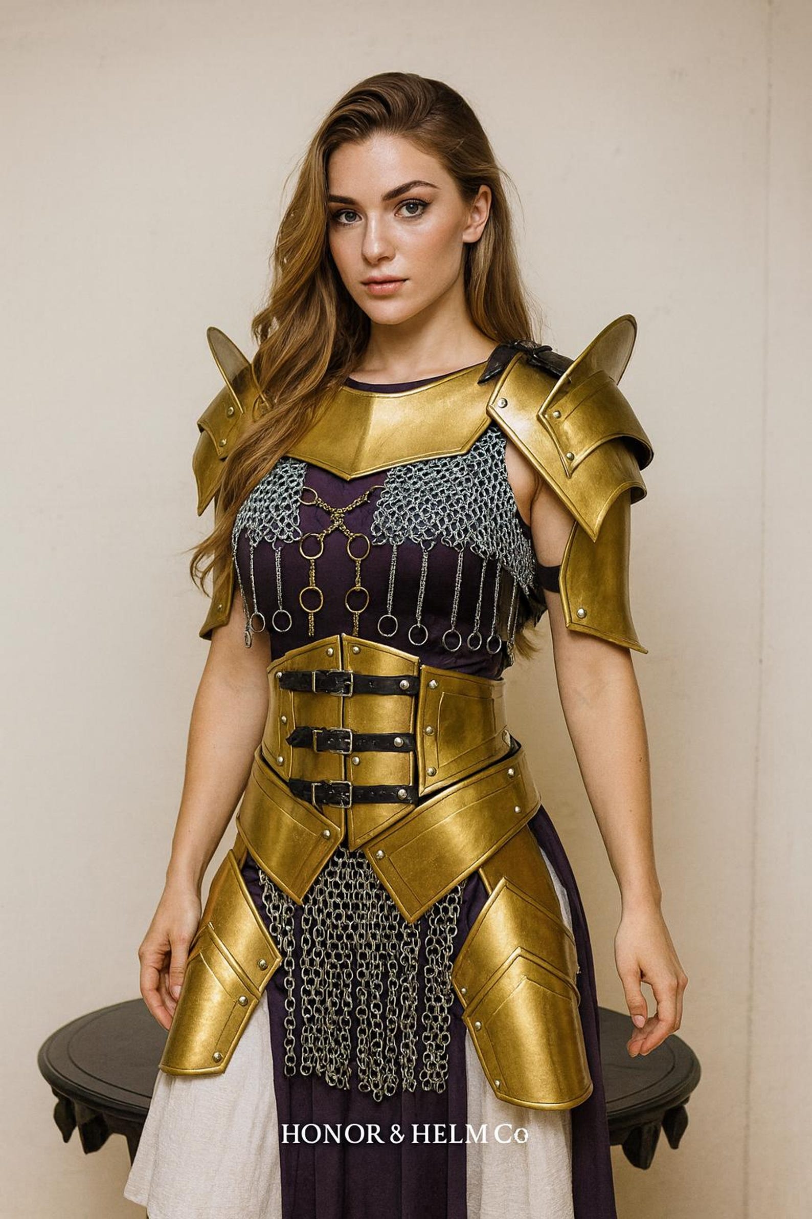 Female Warrior Armor Set | Gold Breastplate & Shoulder Pauldrons ...