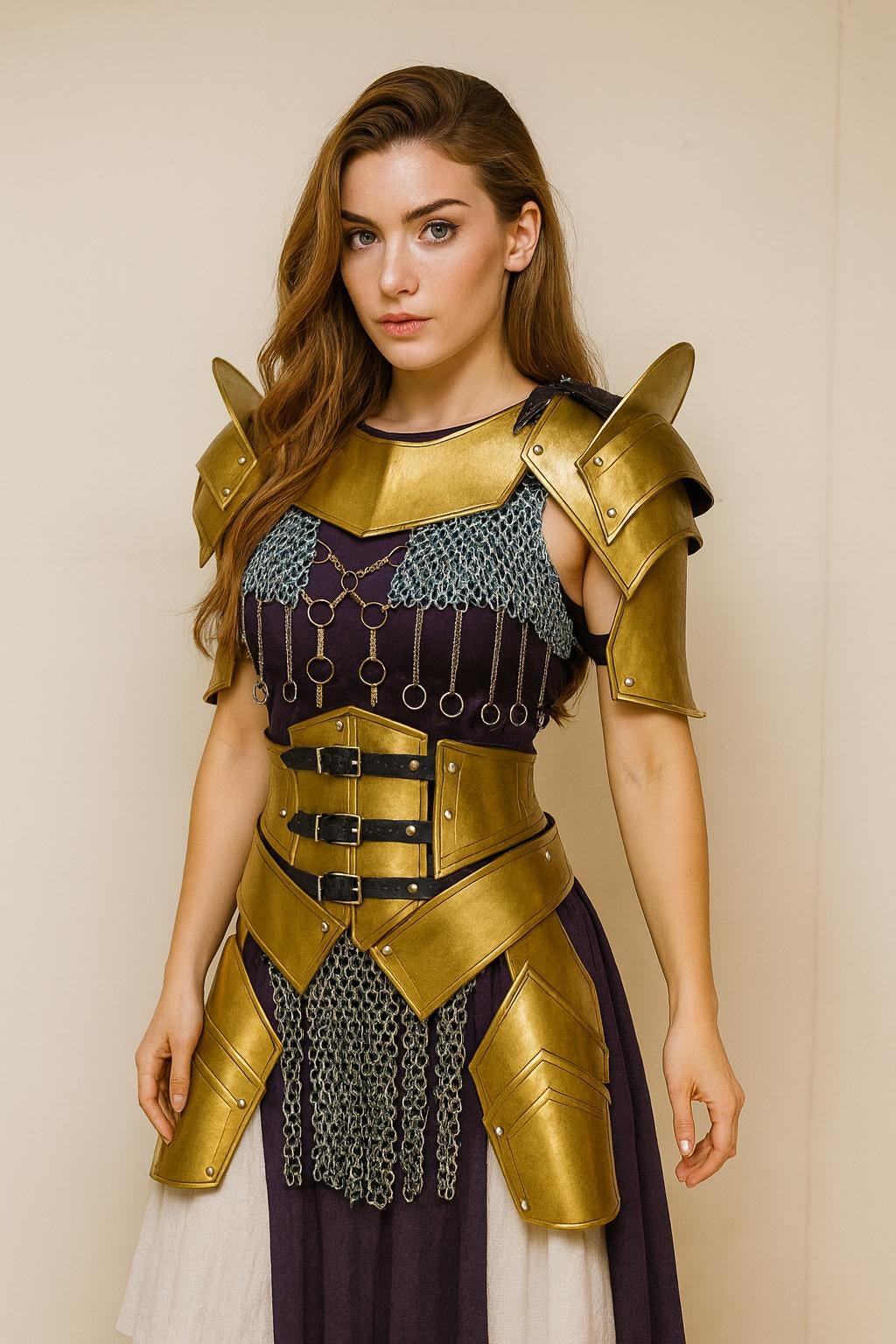 Female Warrior Armor Set | Gold Breastplate & Shoulder Pauldrons ...