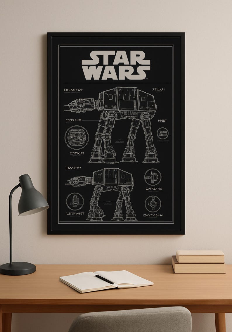 Star Wars Blueprint Digital Art Prints: Millennium Falcon, X-wing, AT ...