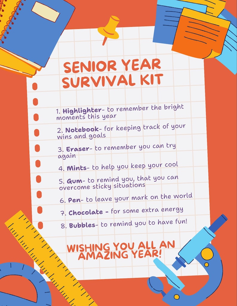 High School Senior Survival Kit - Checklist- Digital Download - Etsy