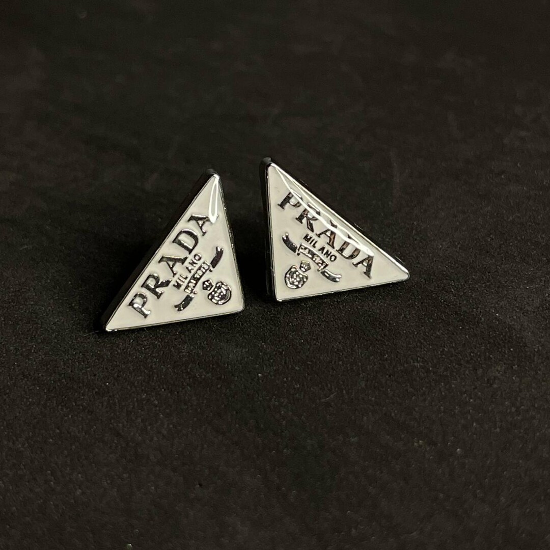 Rare Prada White Enamel Triangle Logo Stud Earrings 1.5cm - Etsy