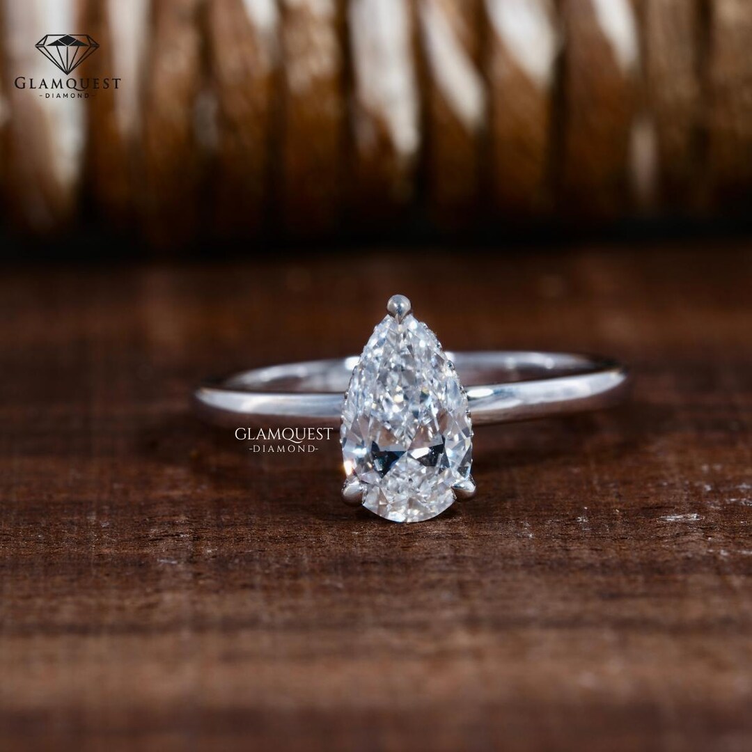 3 Carat Pear Cut Lab Grown Diamond Solitaire Engagement Ring / 14k ...