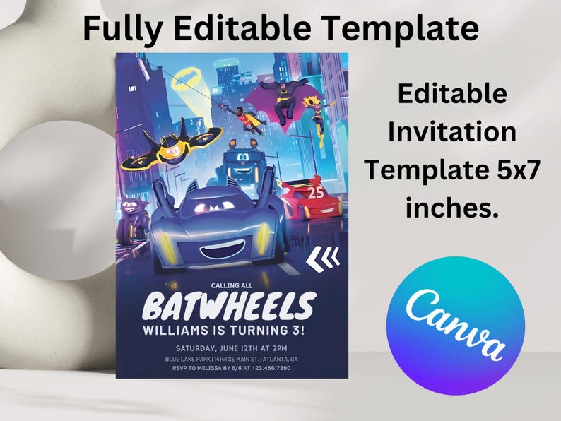 Editable Bat Superhero Invitation Template, Editable Bat Birthday ...