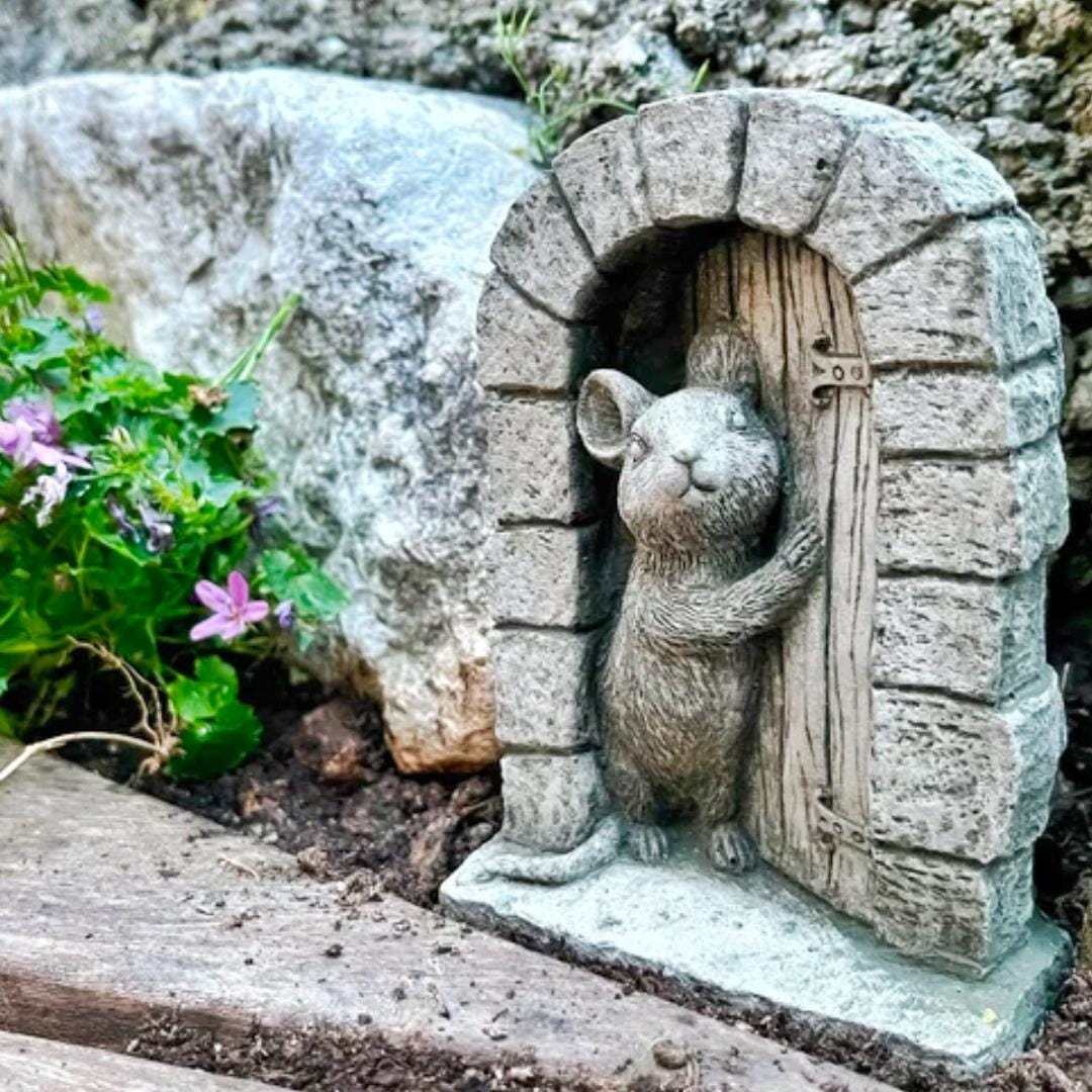 Stone Statue of Mouse Door | Garden Decoration - Etsy