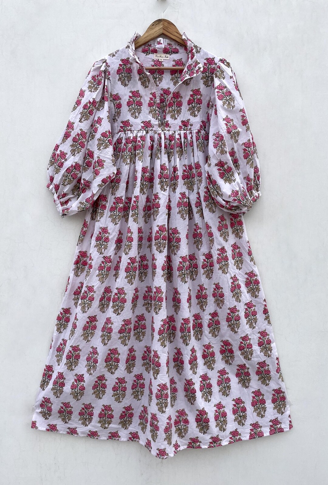 Floral Boota Printed Maxi Dress - V Neckline Summer Dress - 3/4th ...