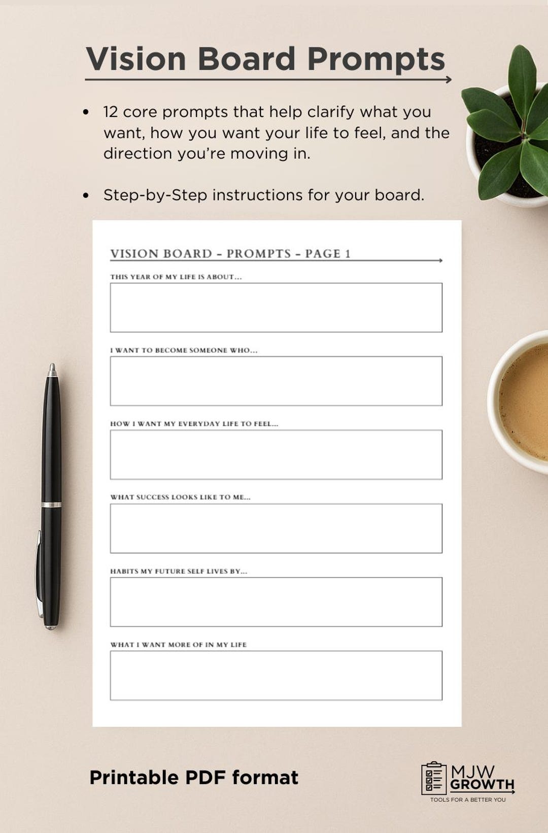 Vision Board Prompts Printable | Core Life Vision Worksheet - Etsy