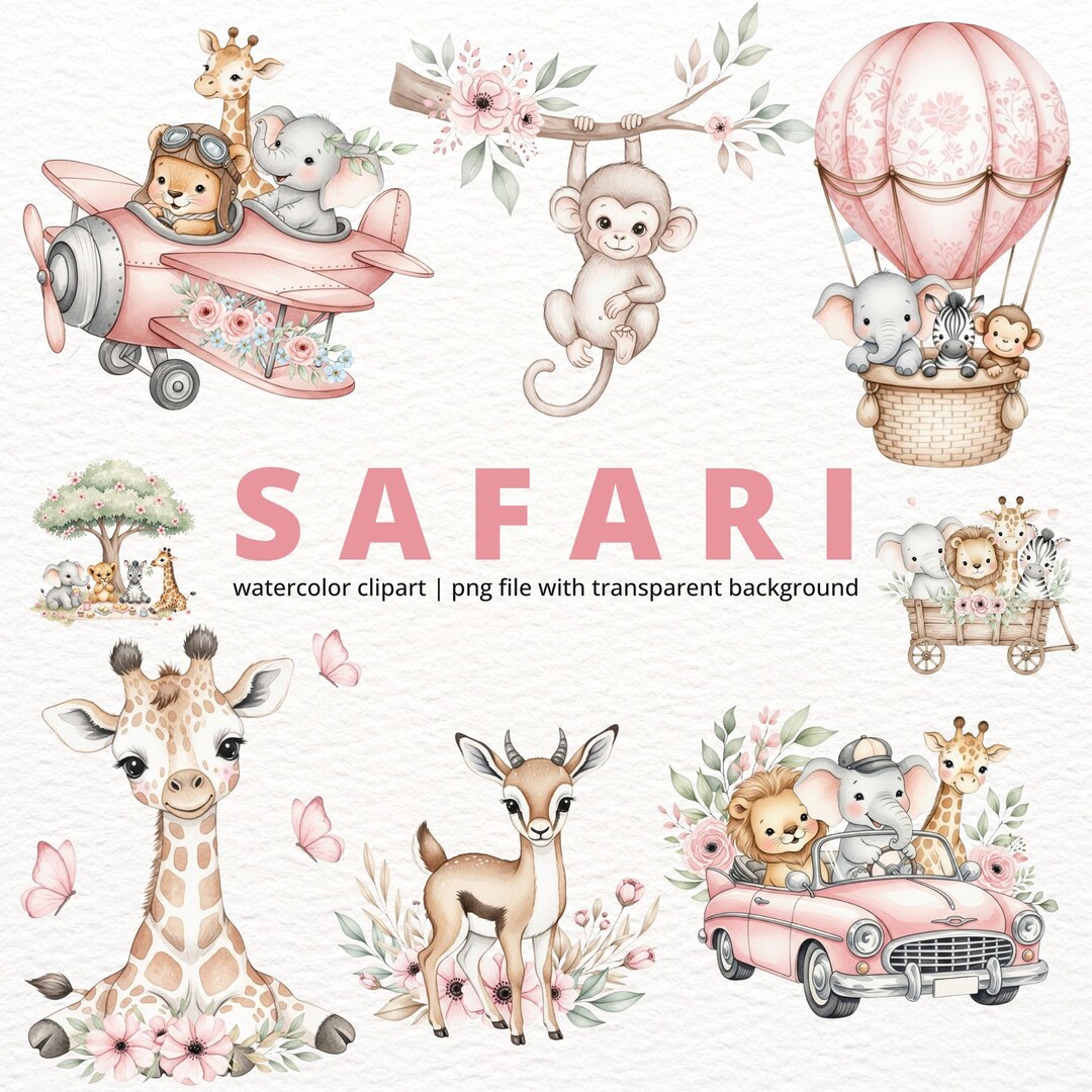 Watercolor Safari Animals Clipart: Baby Nursery Art (PNG) - Etsy
