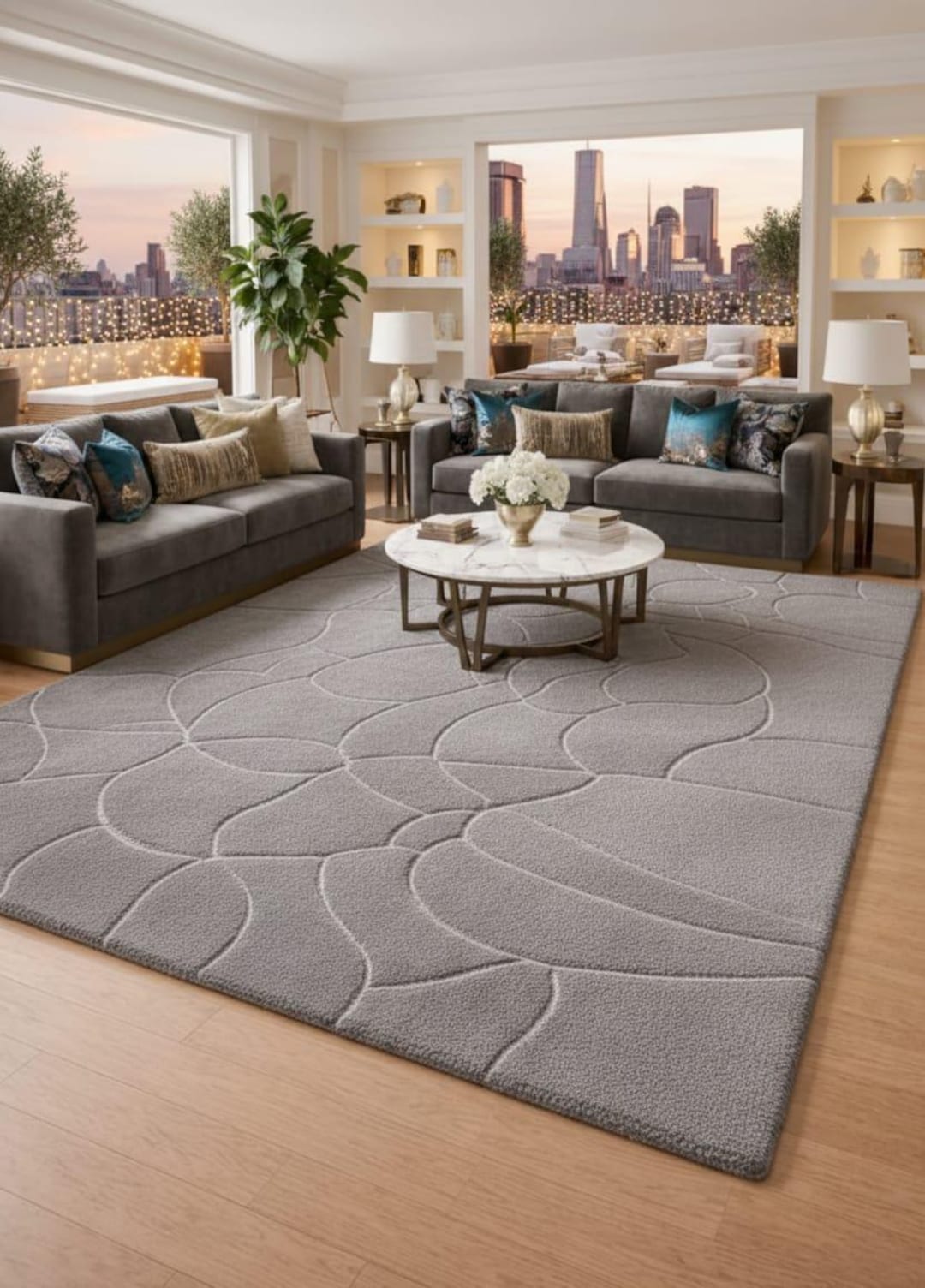 Modern Grey Abstract Area Rug, Plush Living Room Carpet - Etsy