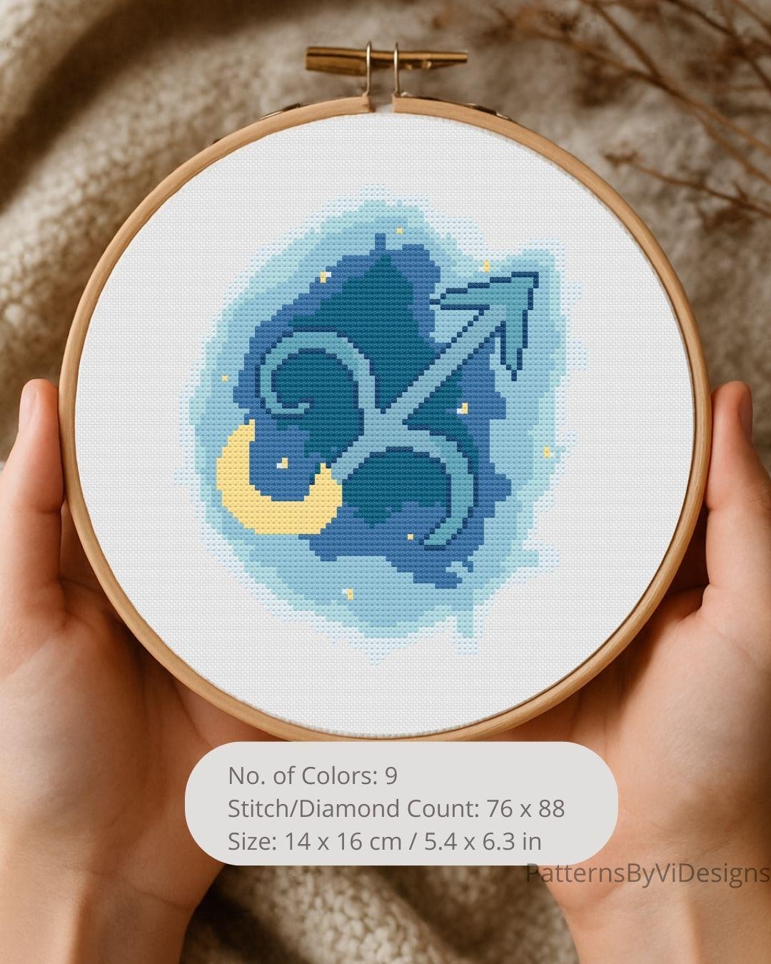 Mini Sagittarius Zodiac Sign Cross Stitch Pattern - Beginner Astrology ...