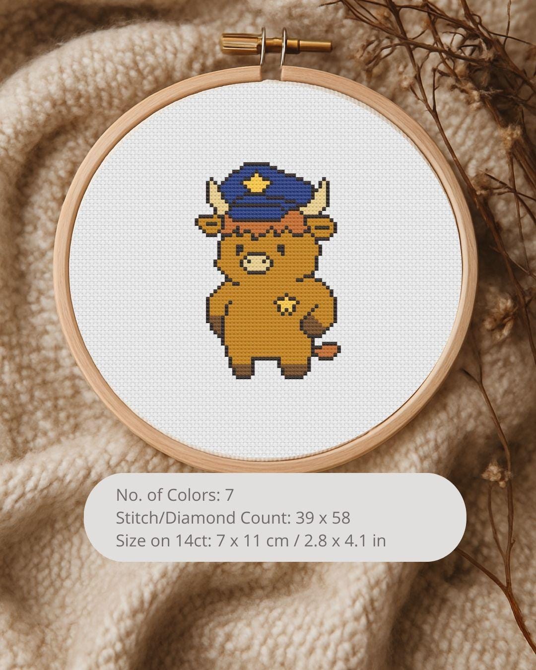 Police, Nurse, Painter Highland Cow Cross Stitch Pattern Bundle - 3 ...